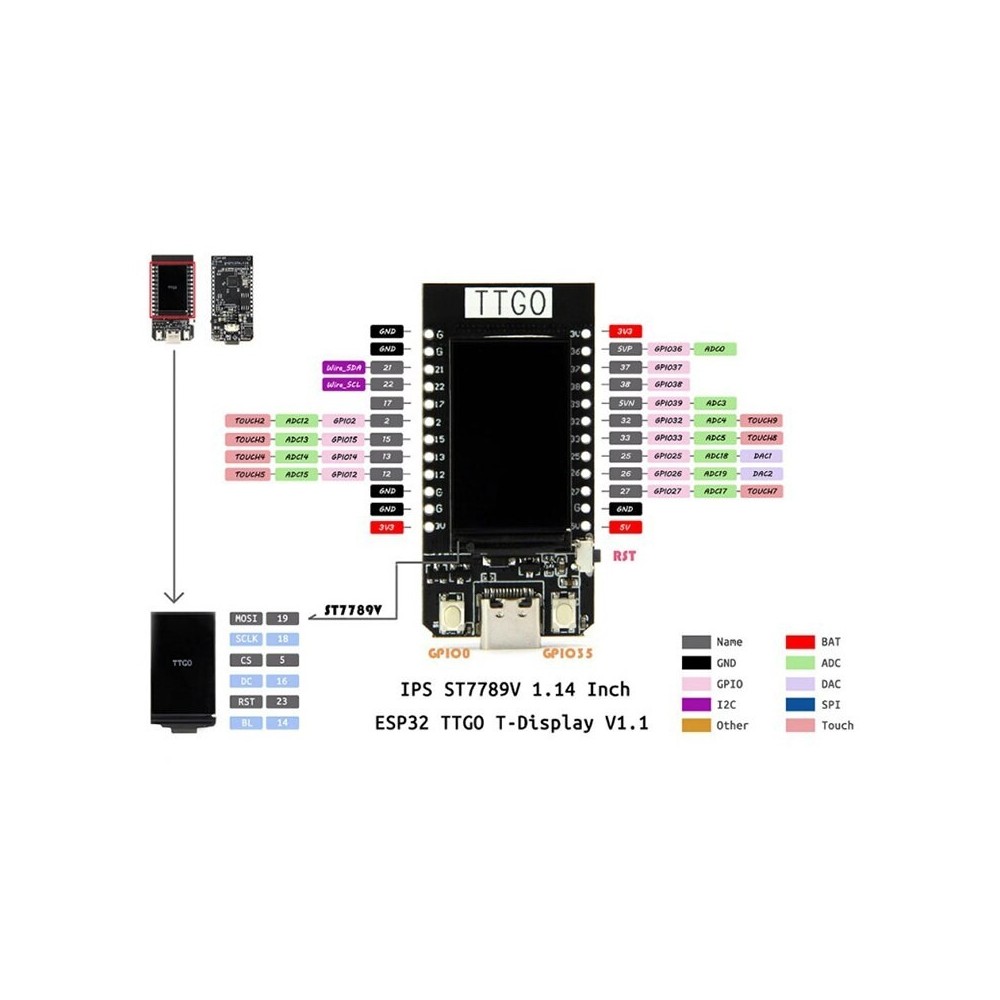TTGO T-Display ESP32 WiFi E Bluetooth modulfejlesztő kártya Para Ar duino 1.14 Polegada LCD