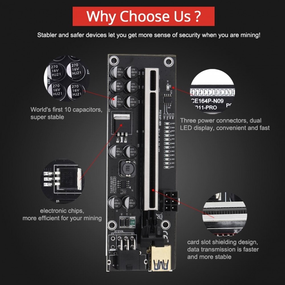 Szín: 10db Riser 011 - 1-10 DB PCIE Riser 011 V011 Pro PCI-E PCI E ...